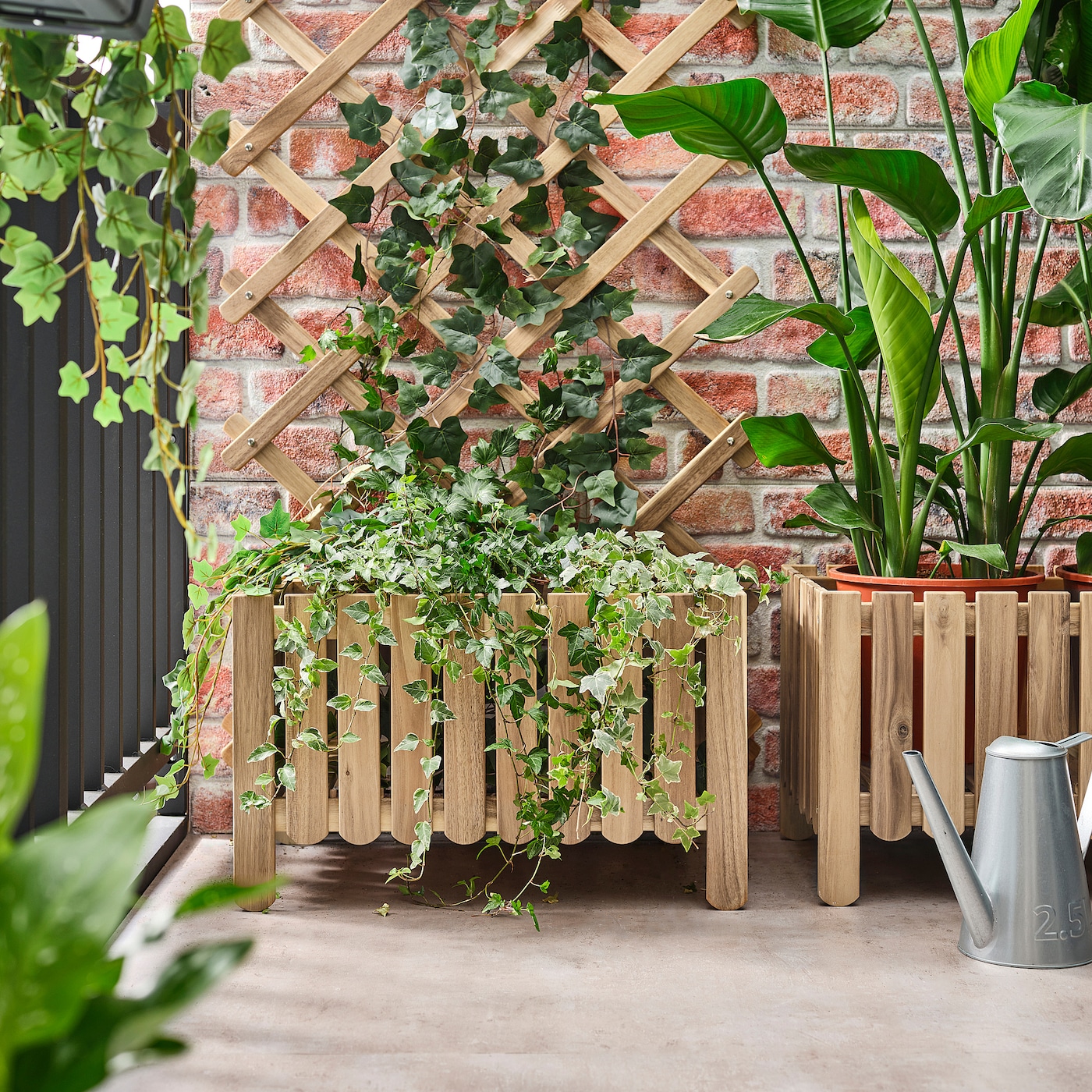 ASKHOLMEN flower box w trellis, outdoor acacia - IKEA