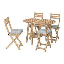 ASKHOLMEN gateleg table+4 chairs, outdoor foldable acacia/Kuddarna ...