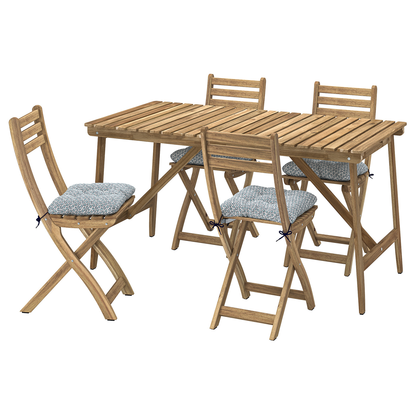 ASKHOLMEN table+4 folding chairs, outdoor acacia/Klösan blue - IKEA