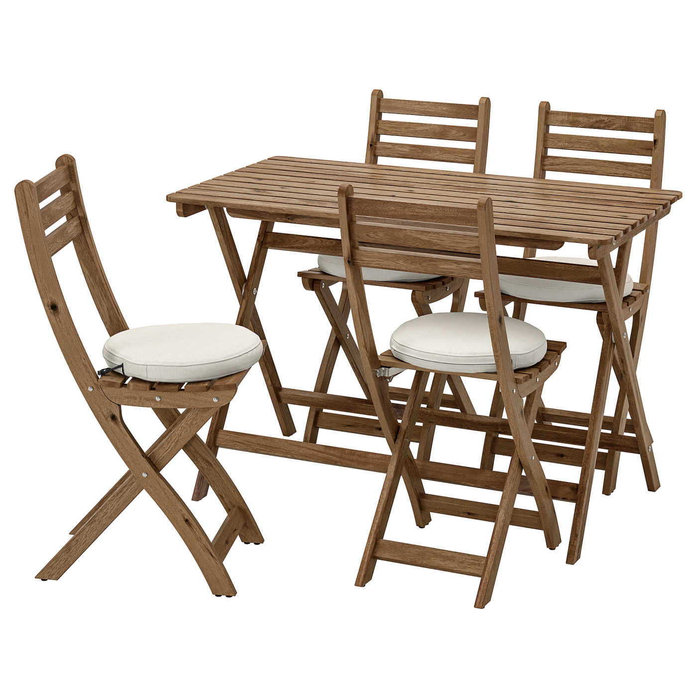 ASKHOLMEN table+4 folding chairs, outdoor grey-brown stained/Frösön ...