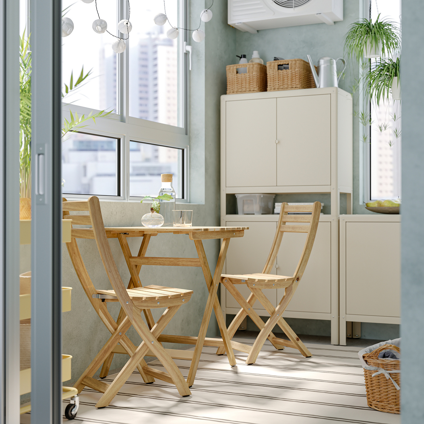 ASKHOLMEN table and 2 folding chairs, outdoor acacia - IKEA
