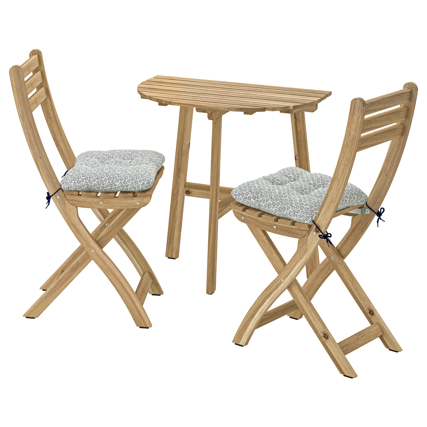 ASKHOLMEN table f wall+2 fold chairs, outdoor acacia/Klösan blue - IKEA