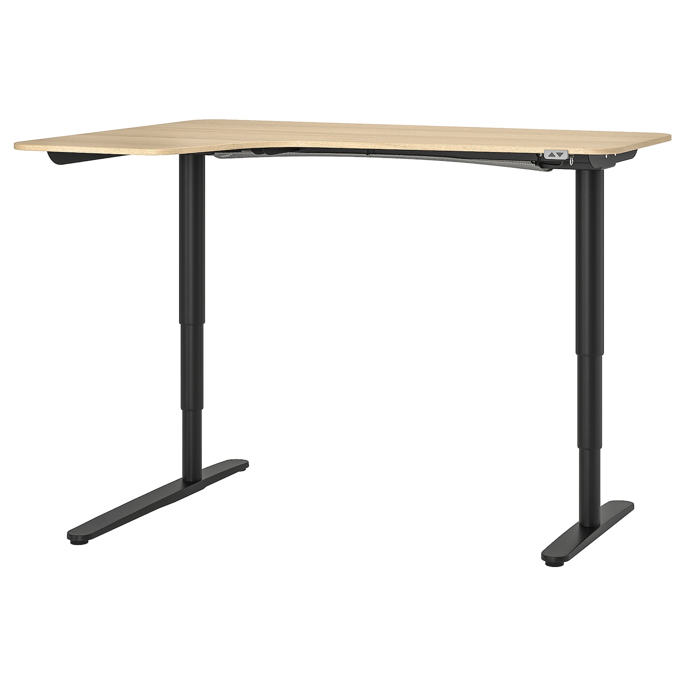 BEKANT corner desk left sit stand white stained oak veneer black IKEA