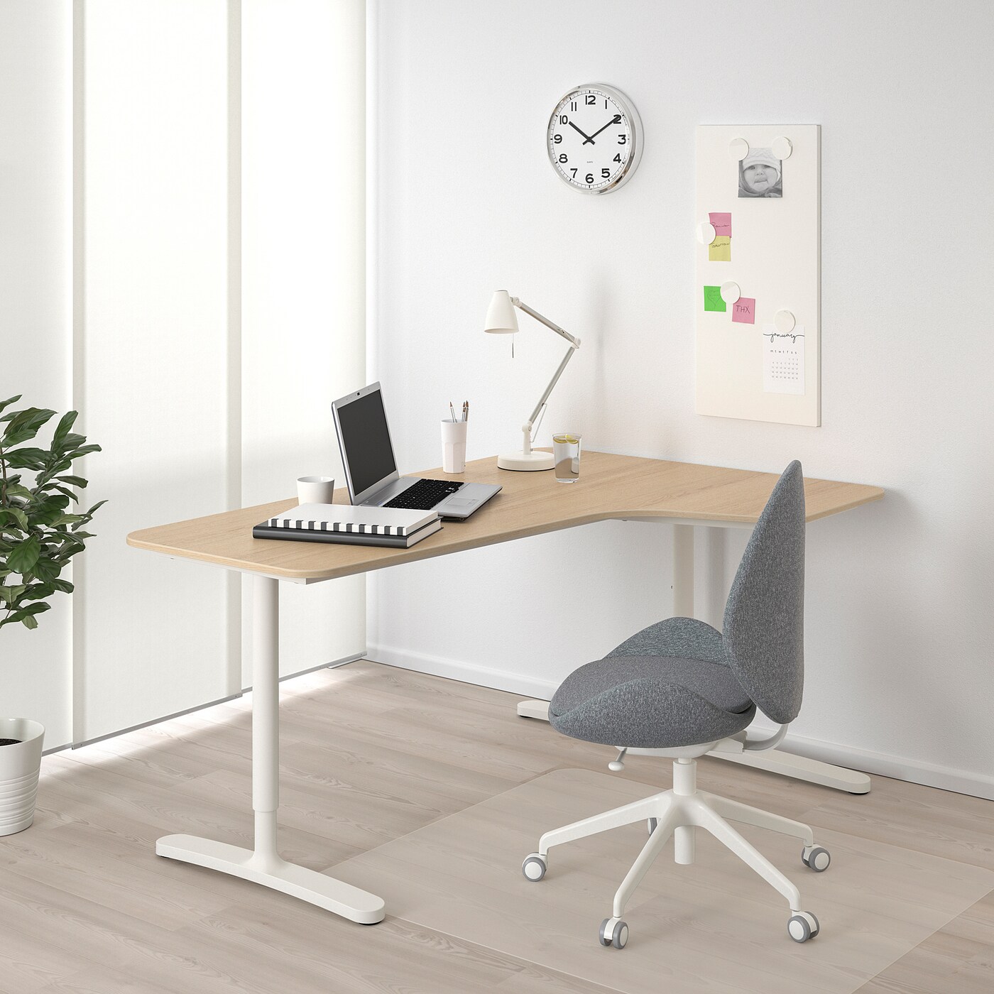BEKANT corner desk right white stained oak veneer white IKEA