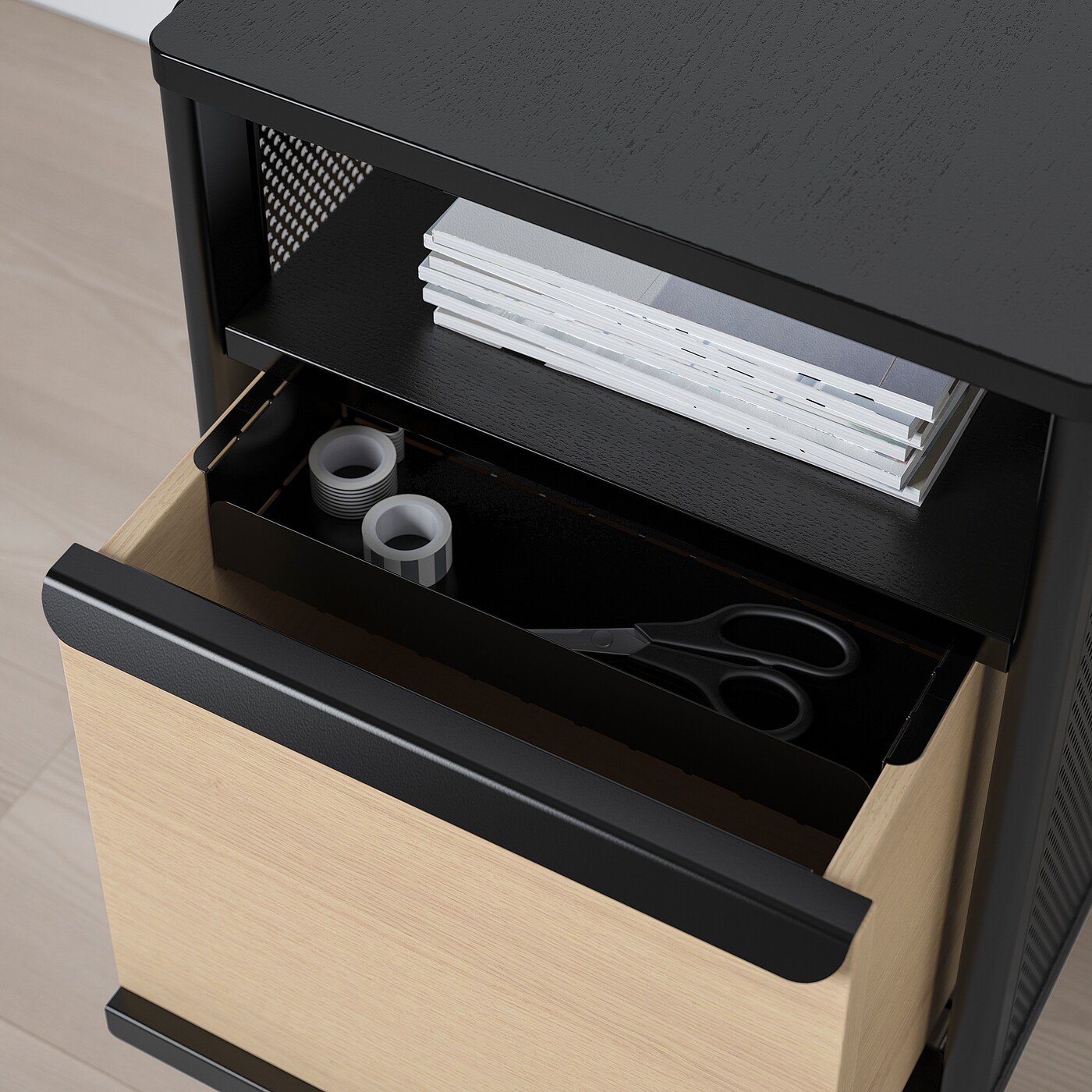 BEKANT storage unit on castors mesh black IKEA