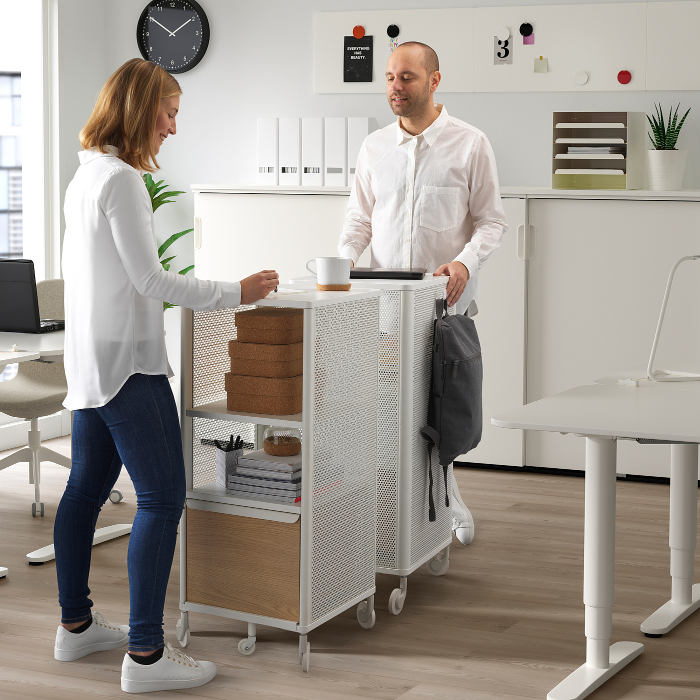 BEKANT storage unit on castors mesh white - IKEA