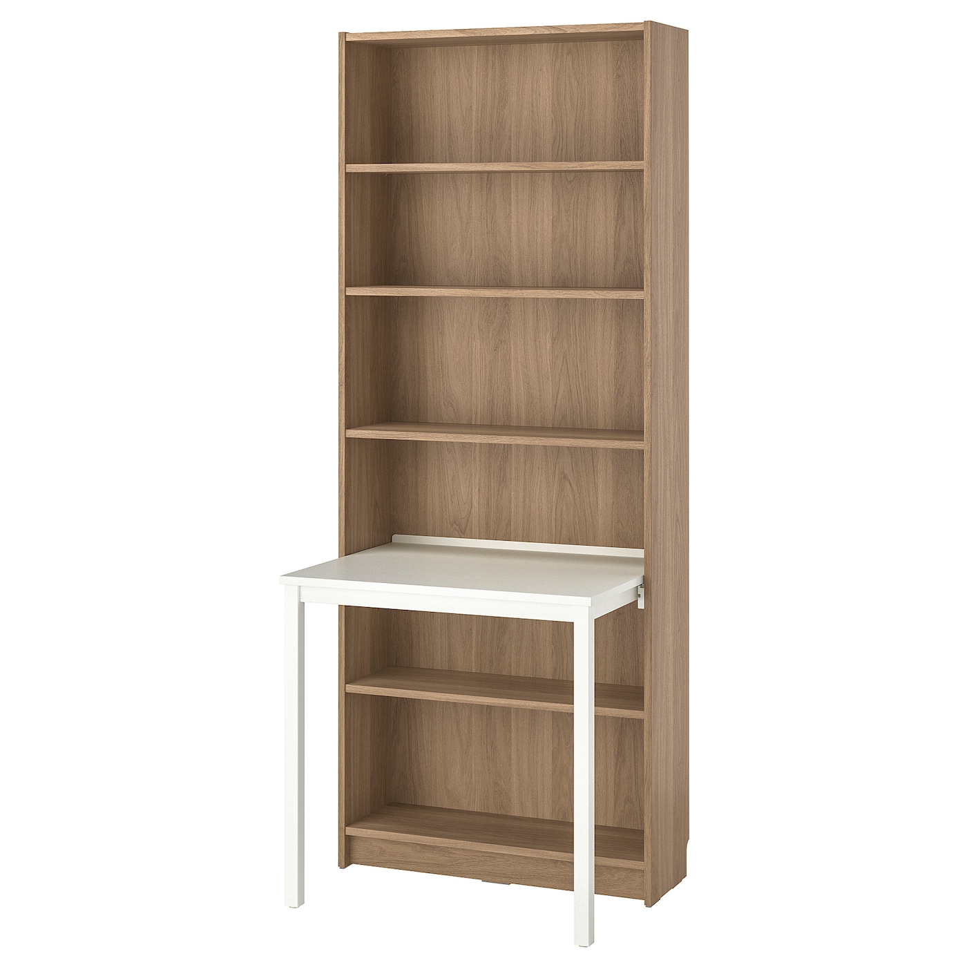 BILLY Bookcase with desk oak effect/white - IKEA