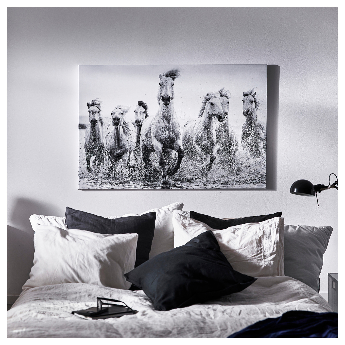 BJÖRKSTA picture with frame horses at the water's edge/aluminium-colour ...