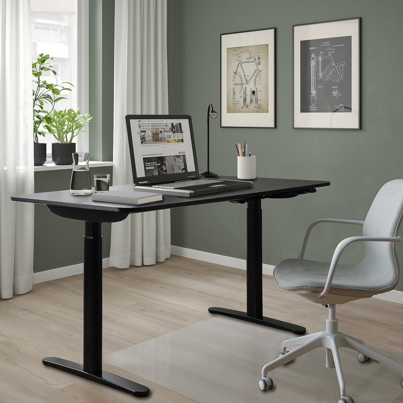 BOLLSIDAN desk sit stand walnut effect black IKEA