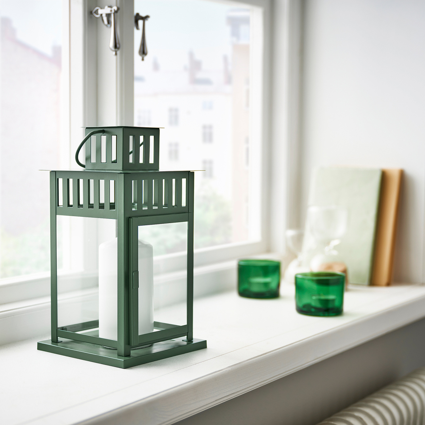 BORRBY lantern for pillar candle, in/out green - IKEA