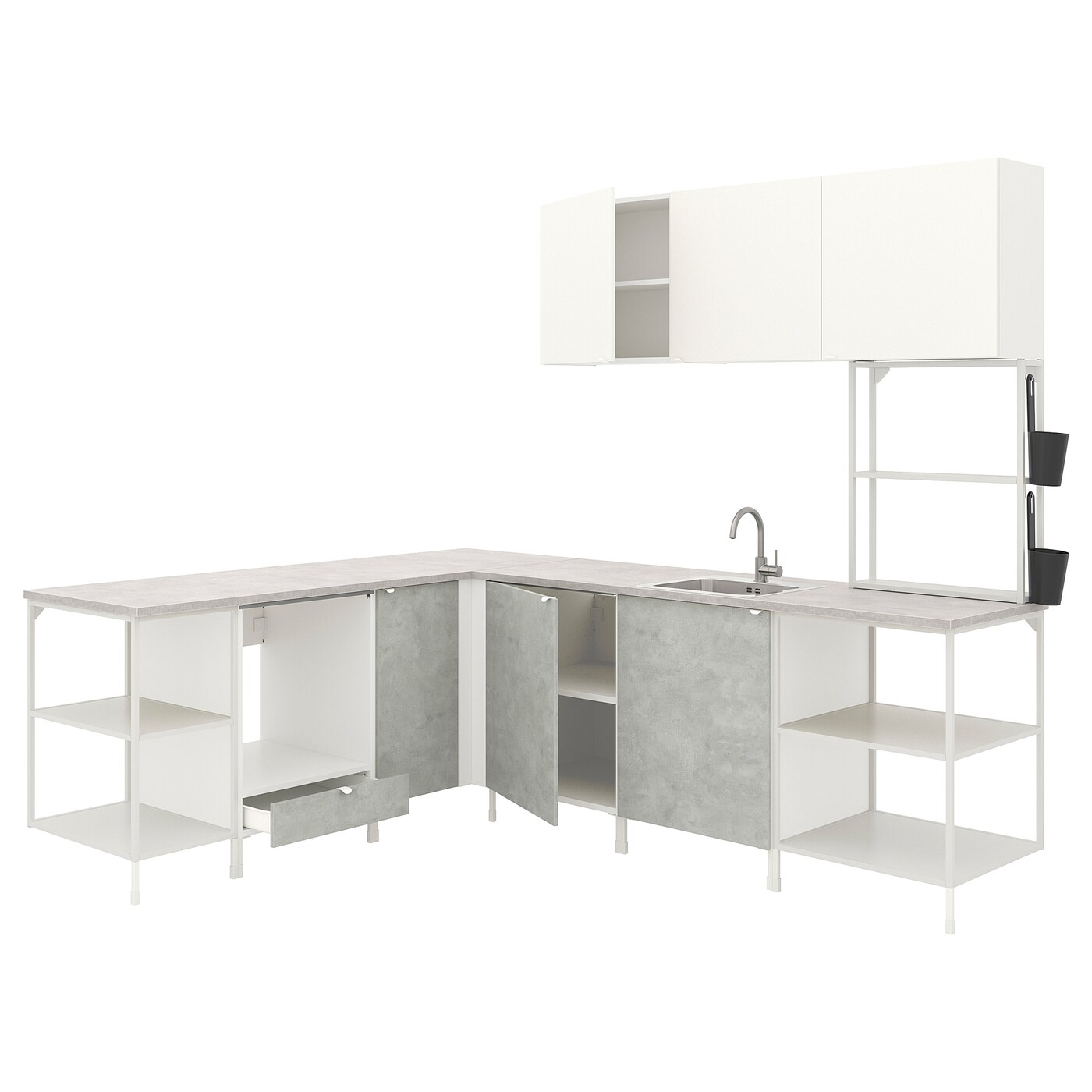ENHET corner kitchen white/concrete effect white - IKEA
