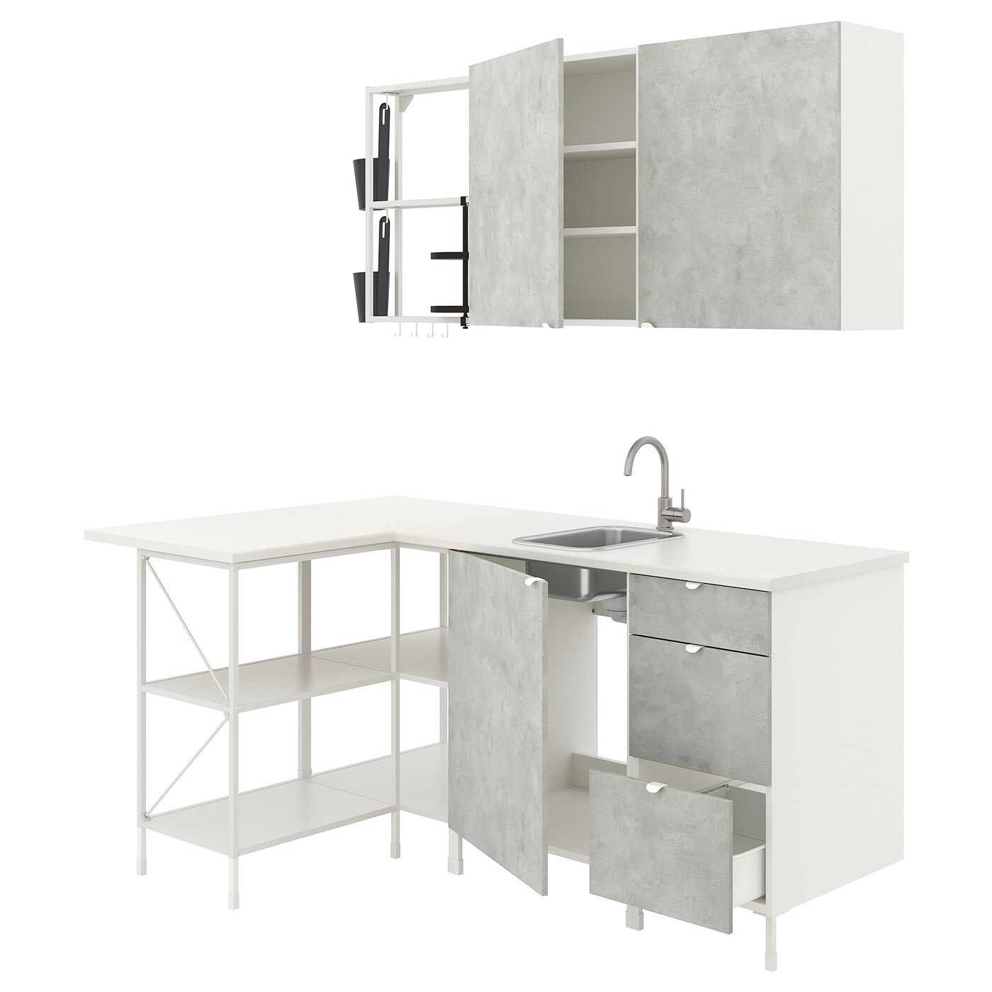 ENHET corner kitchen white/concrete effect - IKEA