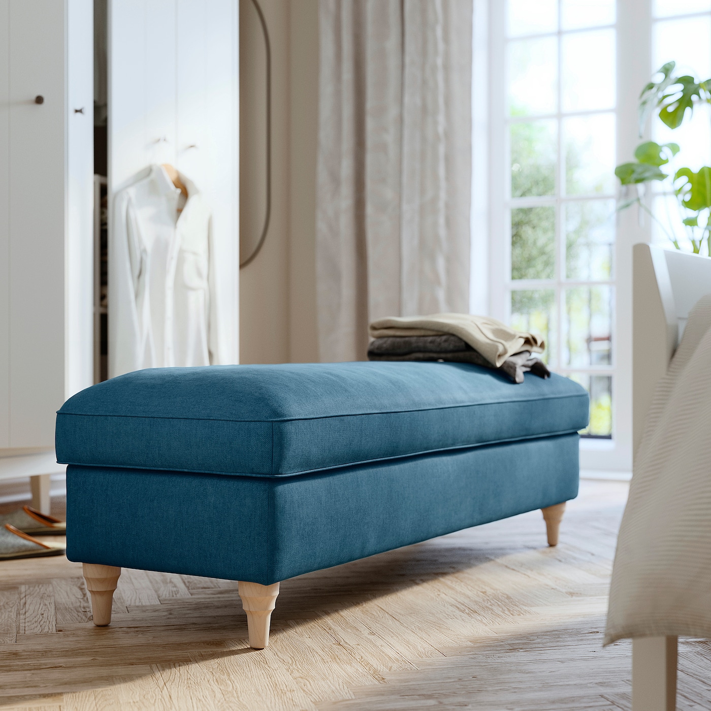 ESSEBODA bench with storage Tallmyra blue birch IKEA