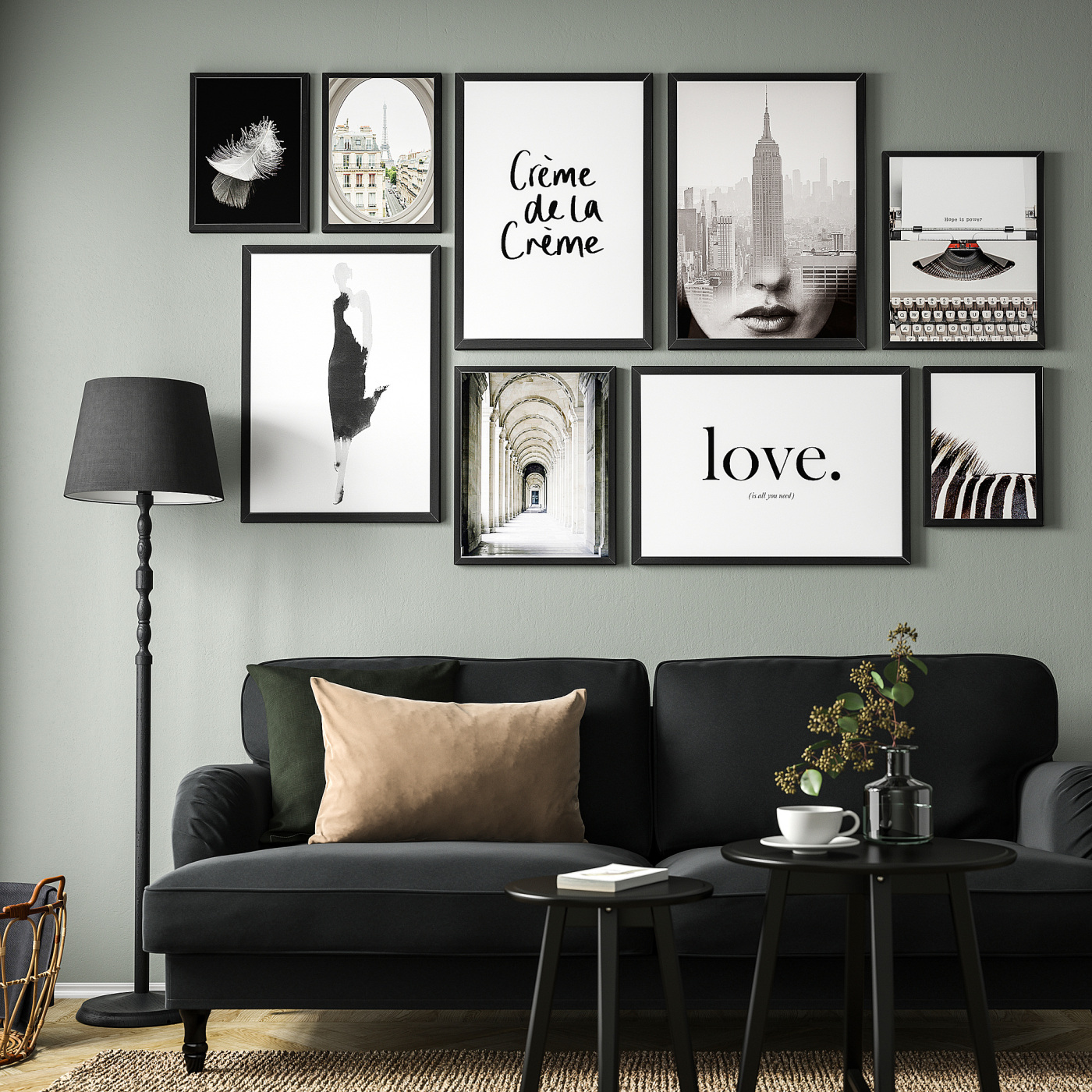 FISKBO frame with poster, set of 9 crème de la crème - IKEA