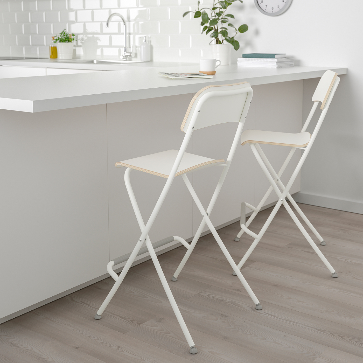 FRANKLIN bar stool with backrest, foldable counter height white/white ...