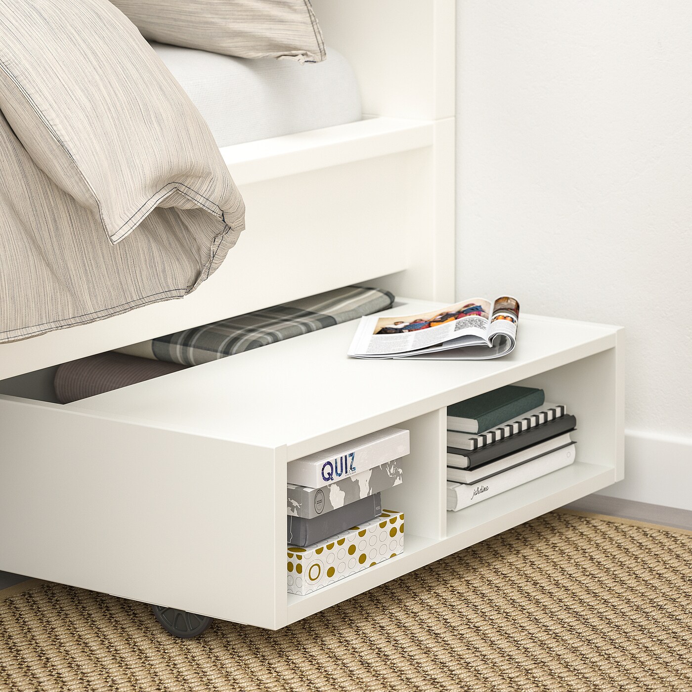 Under bed side table store