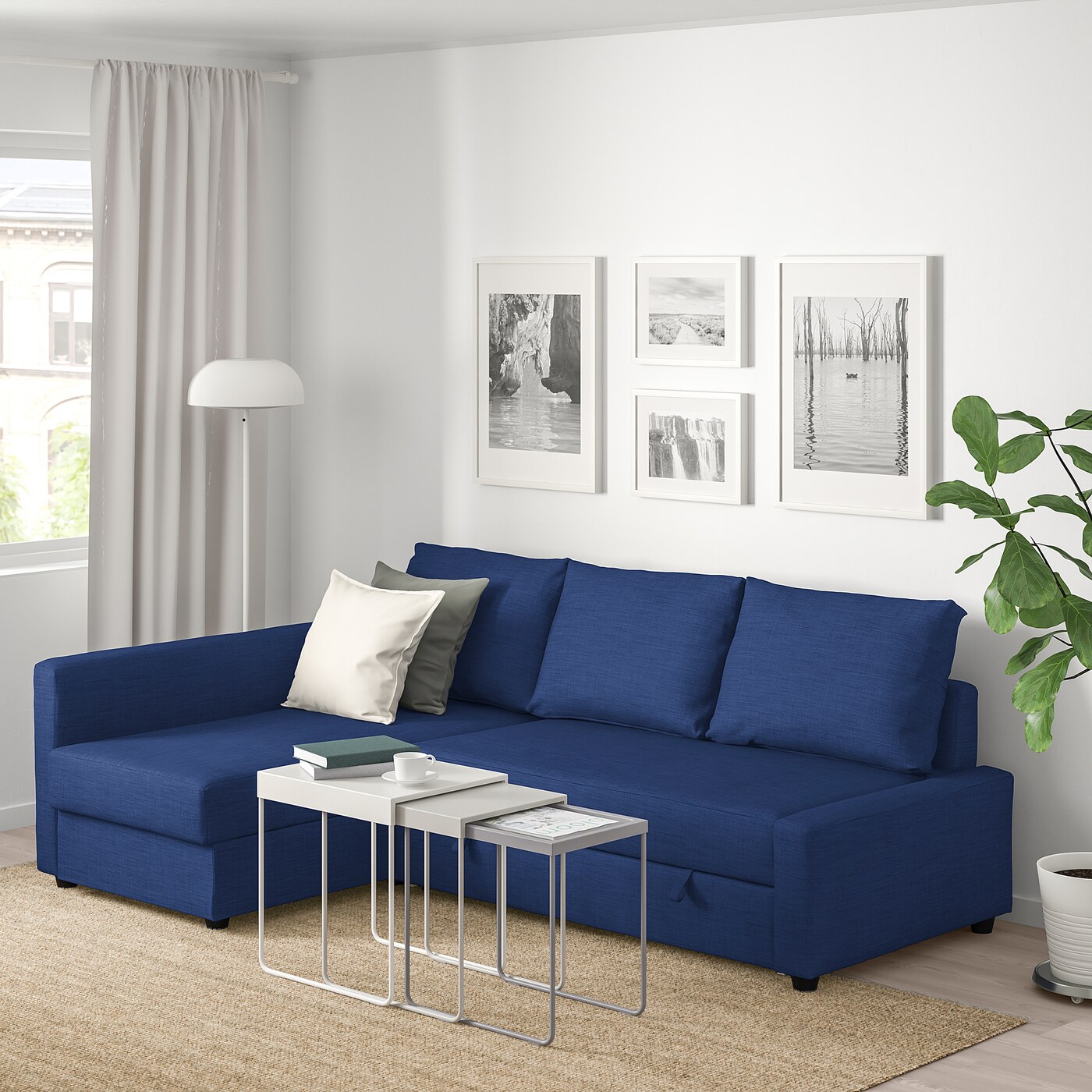 FRIHETEN corner sofa bed with storage Skiftebo blue IKEA