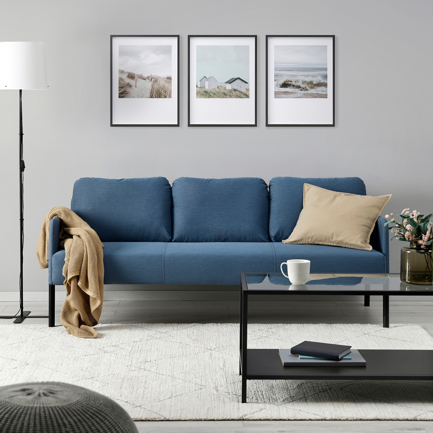 GLOSTAD 3-seat sofa Knisa medium blue - IKEA