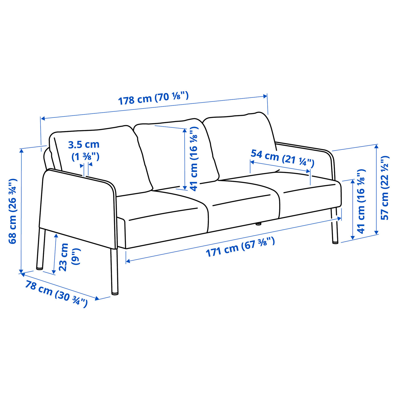 GLOSTAD 3-seat sofa Knisa medium blue - IKEA