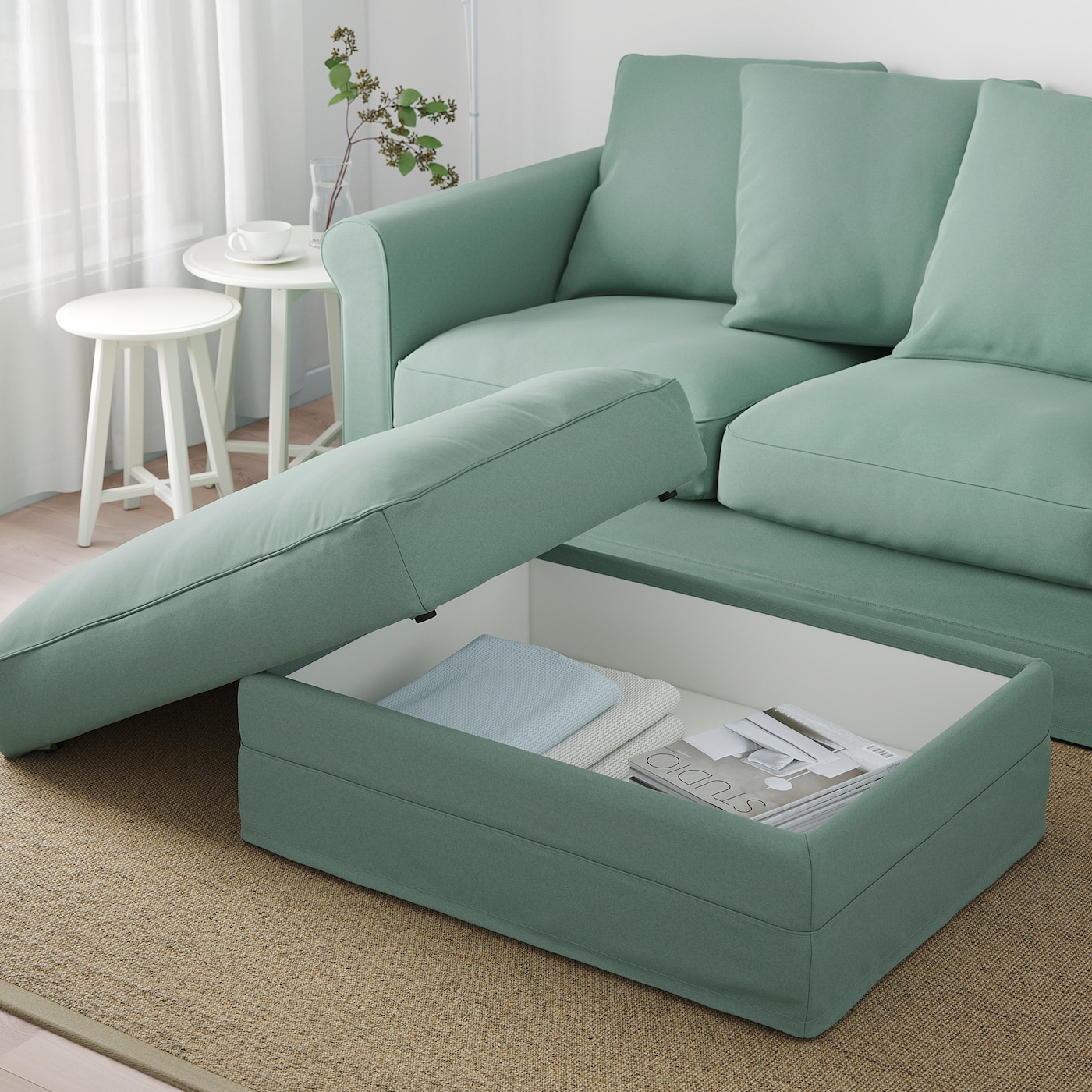 GRONLID footstool with storage Ljungen light green IKEA