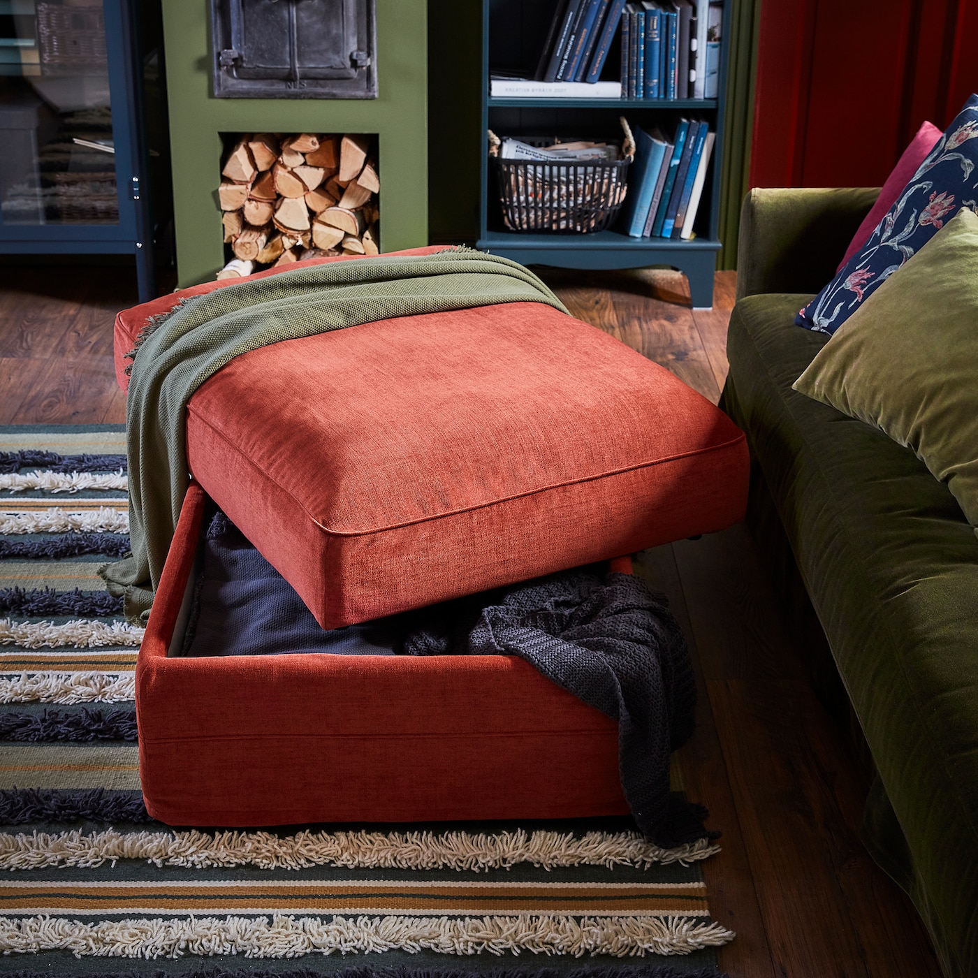 GRONLID footstool with storage Ljungen light red IKEA