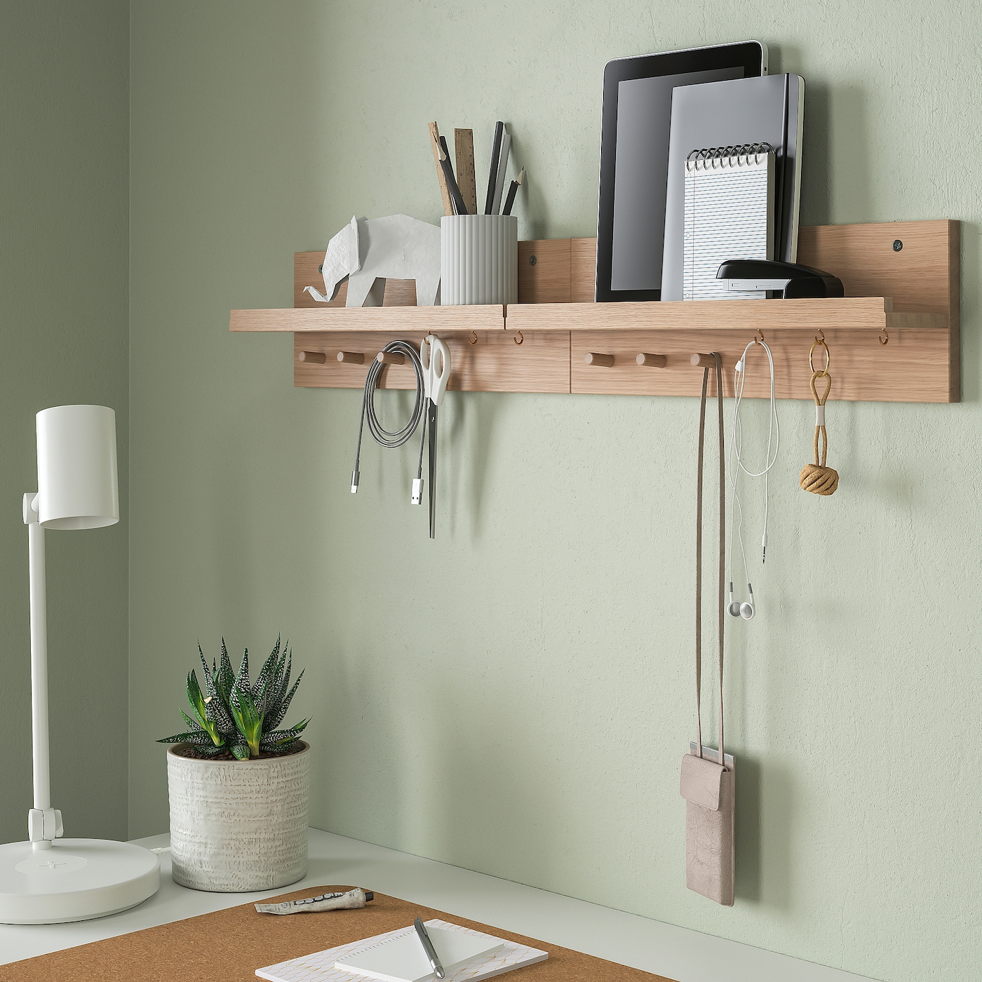 HASTVISKARE wall organiser w hooks oak IKEA