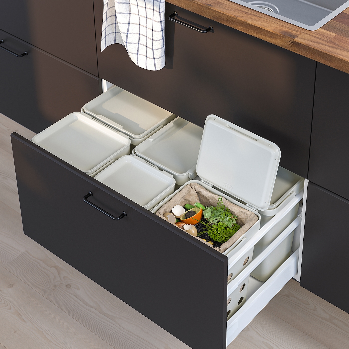 HALLBAR bin with lid for organic waste light grey IKEA