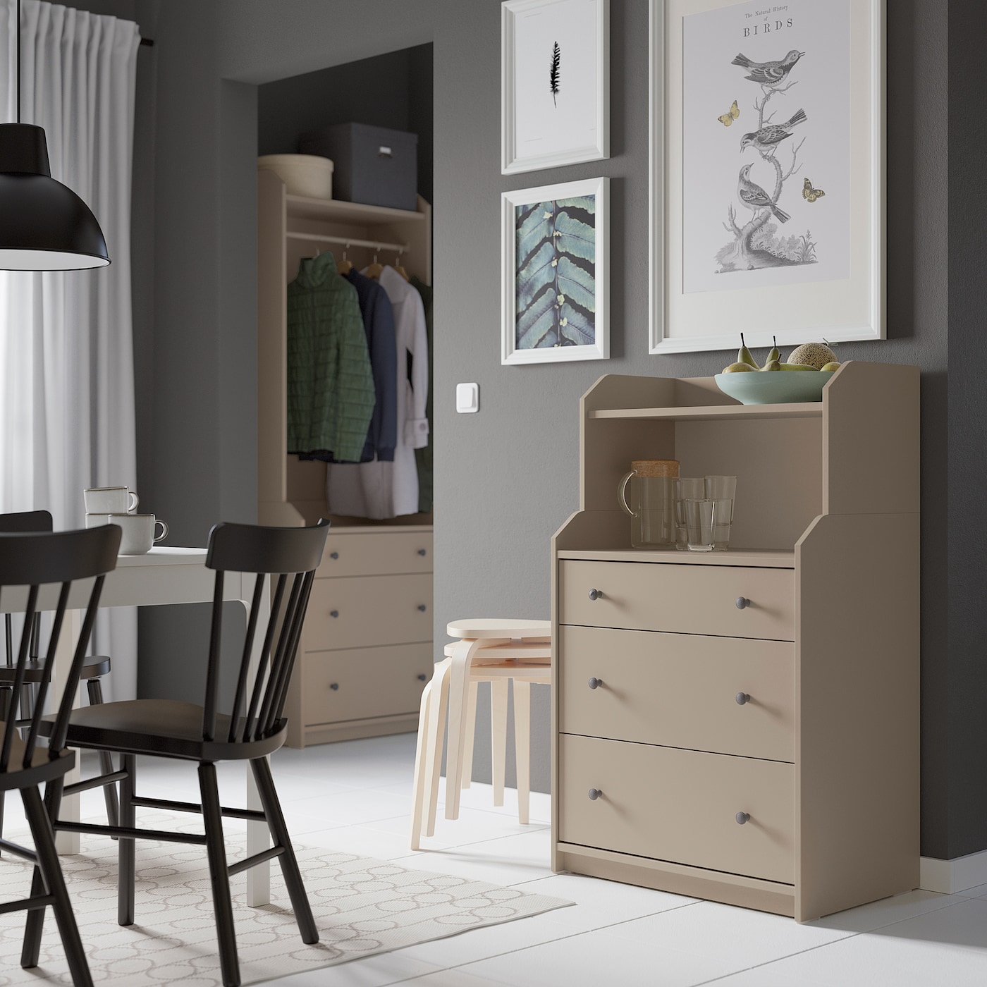HAUGA chest of 3 drawers with shelf beige IKEA
