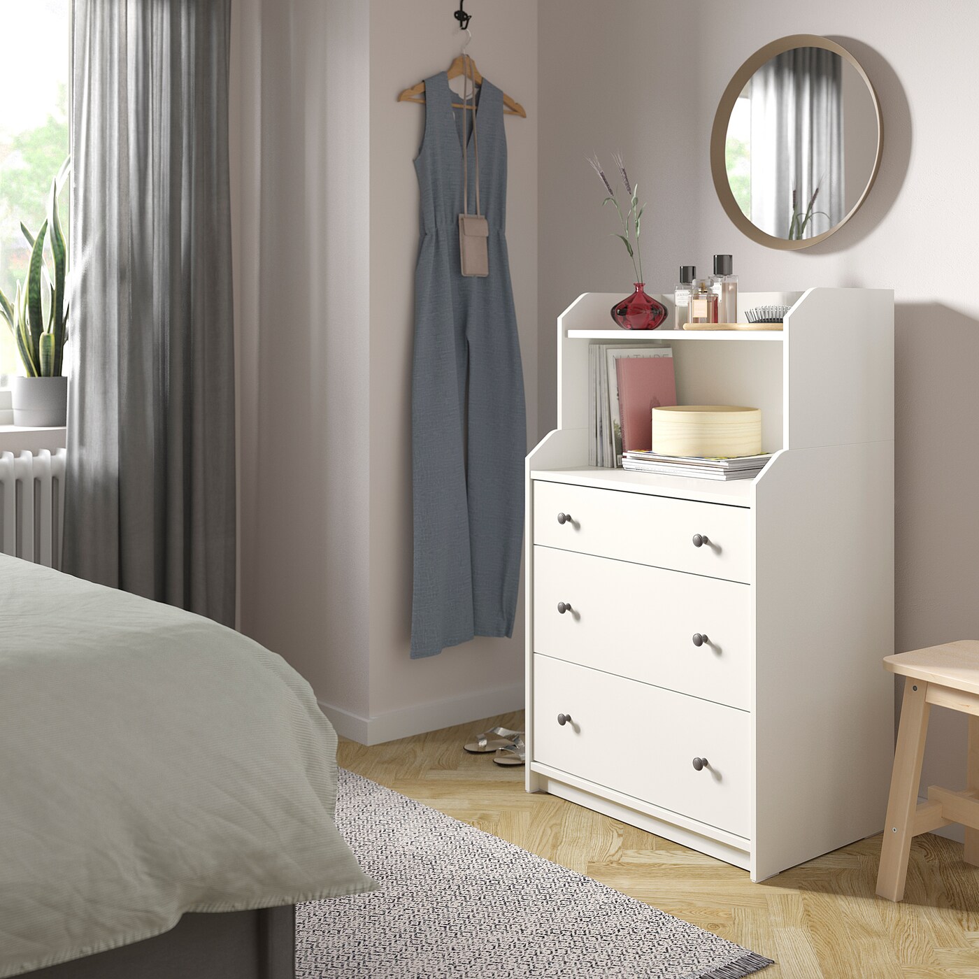HAUGA chest of 3 drawers with shelf white IKEA