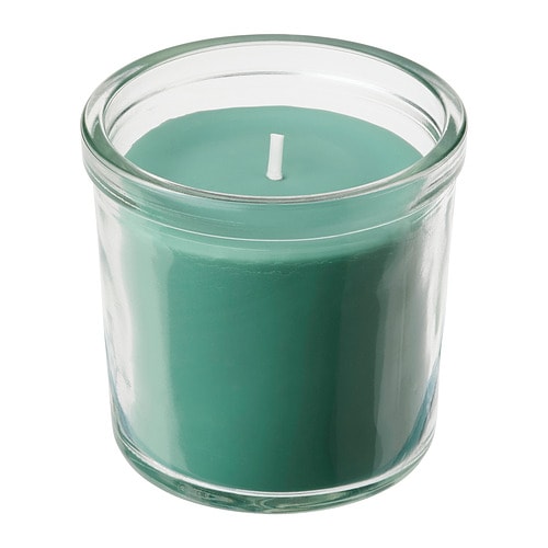 HEDERSAM scented candle in glass Fresh grass/light green - IKEA