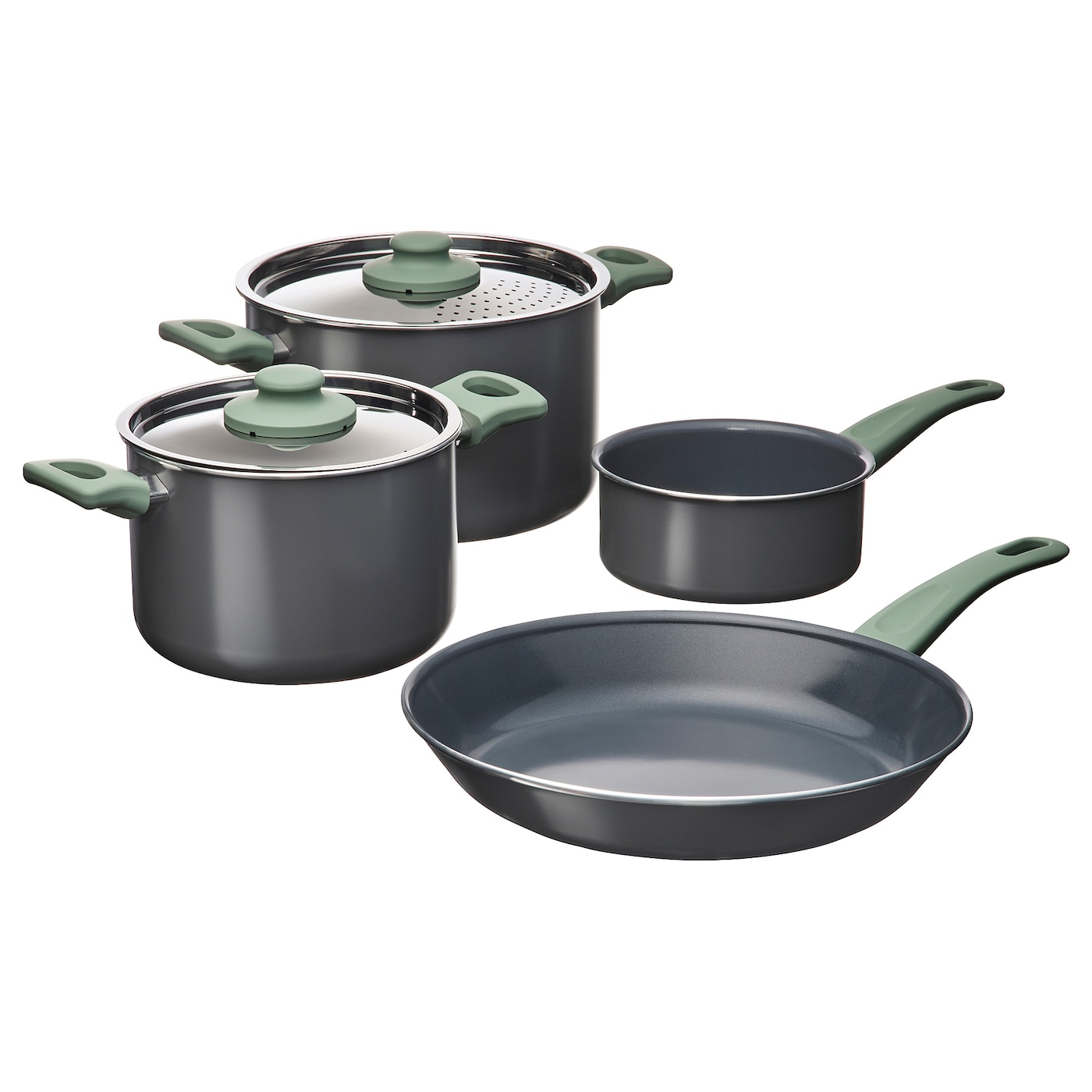 HEMLAGAD 6-piece cookware set non-stick coating light grey-green/grey ...