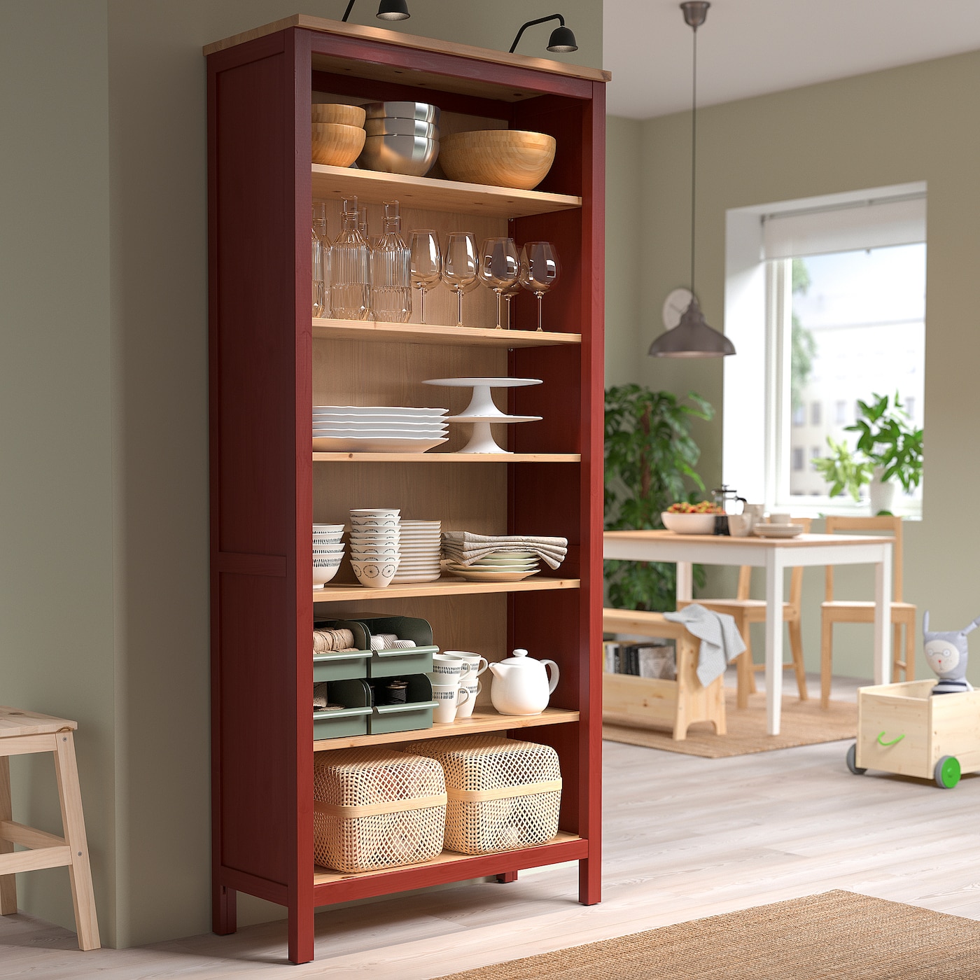 HEMNES bookcase red stained/light brown stained - IKEA