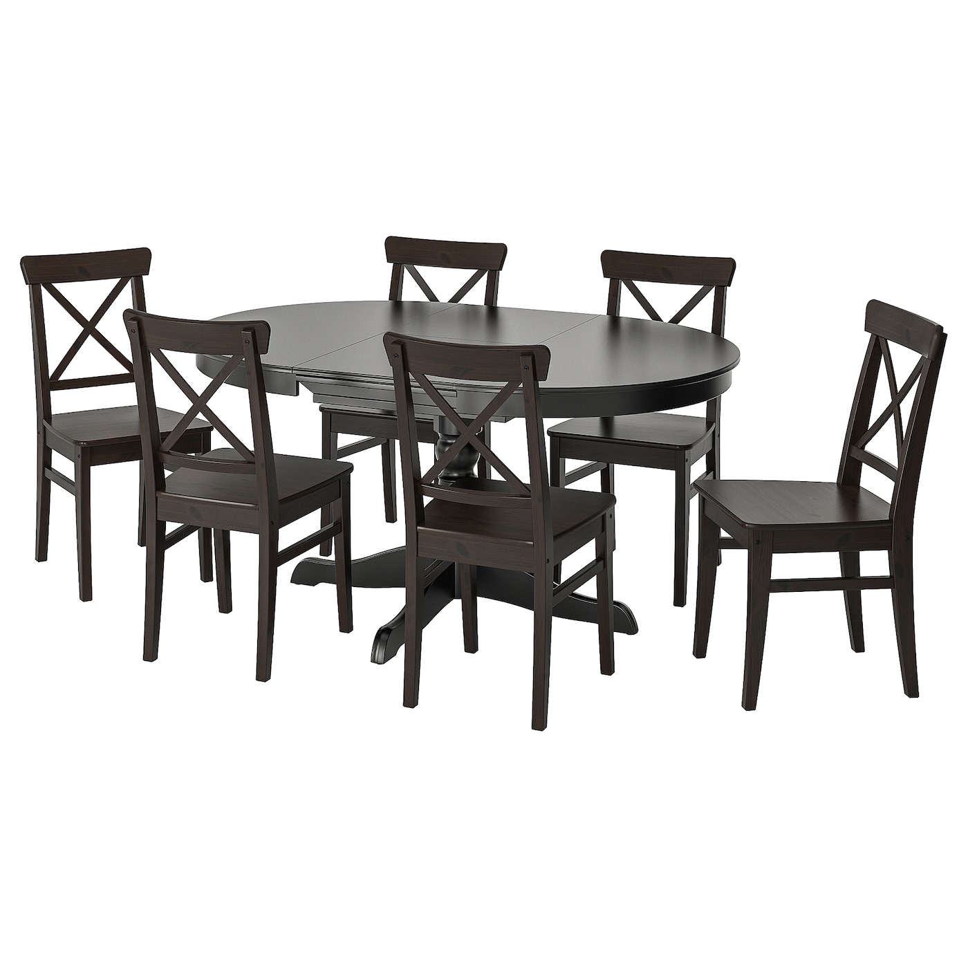 INGATORP / INGOLF table and 6 chairs black/brown-black - IKEA
