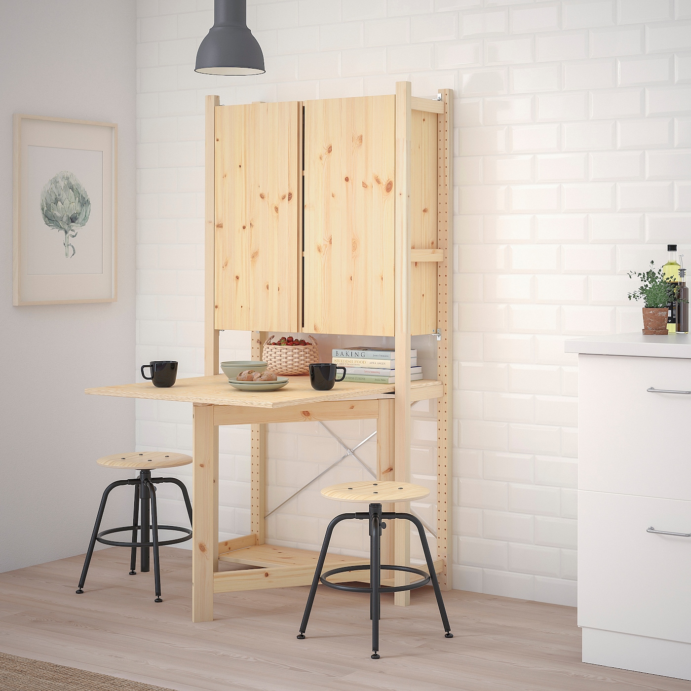 IVAR 1 sec storage unit w foldable table pine IKEA