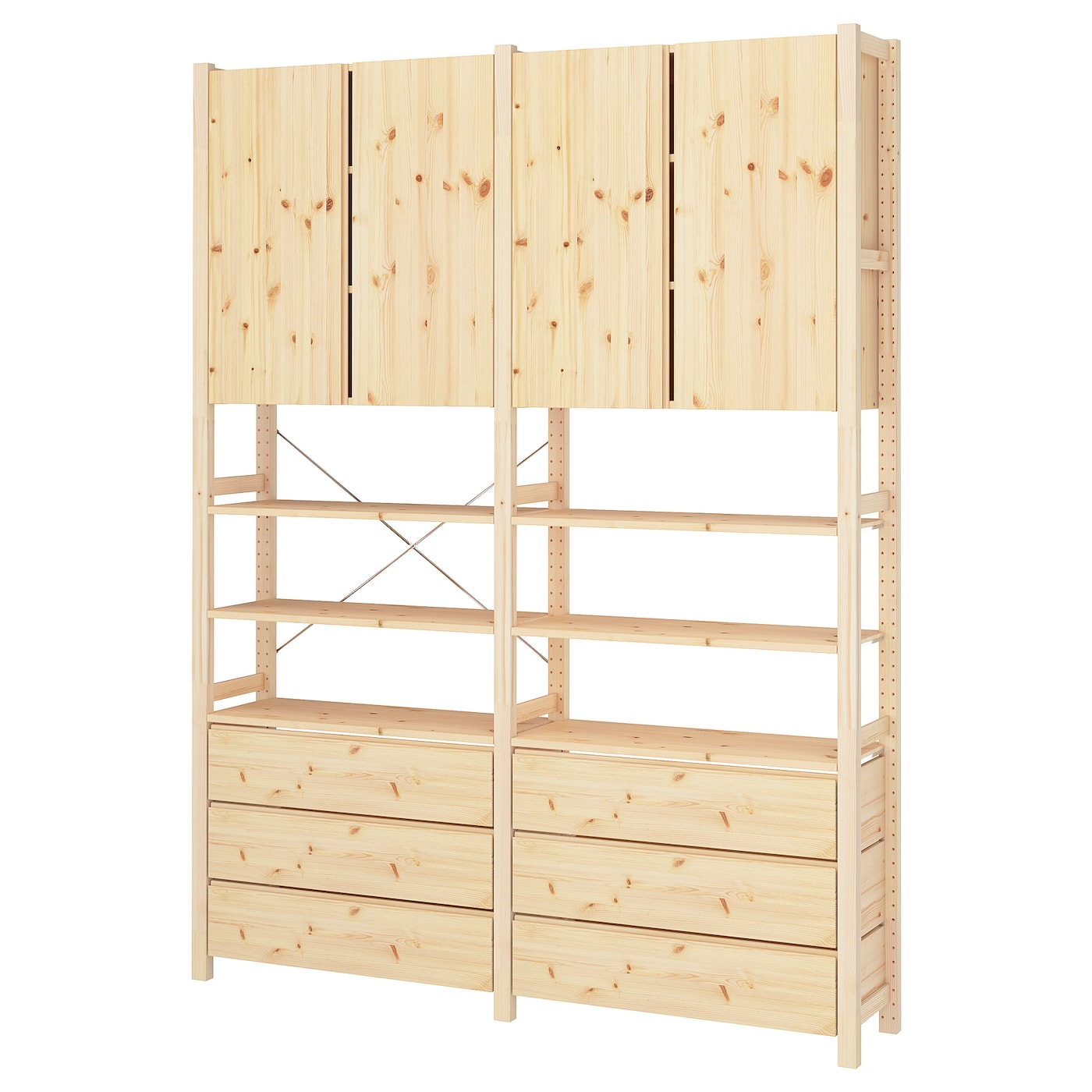 IVAR shelving unit w cabinets/drawers pine - IKEA