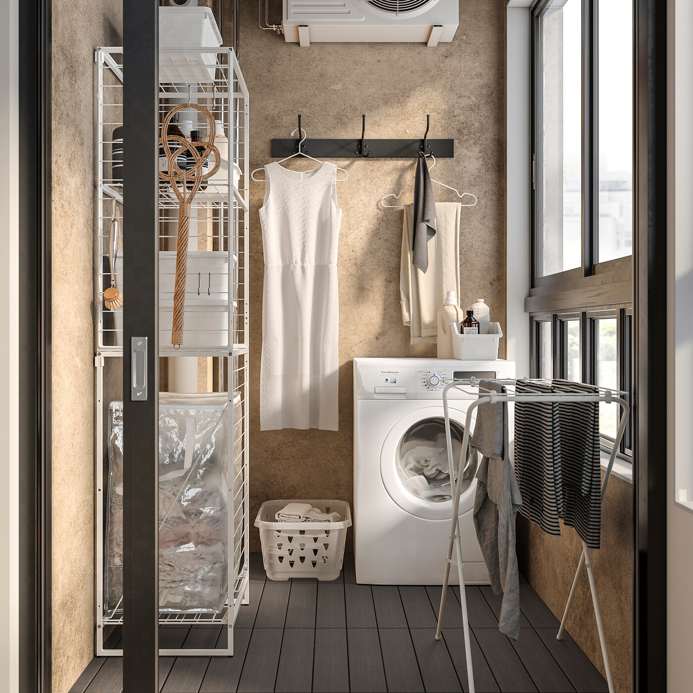 JOSTEIN shelving unit with bags+grid in/outdoor wire/transparent white ...