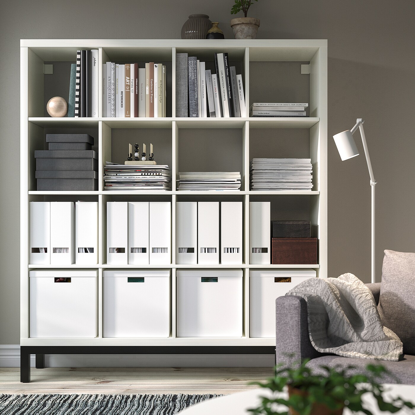 KALLAX shelving unit with underframe white/black - IKEA