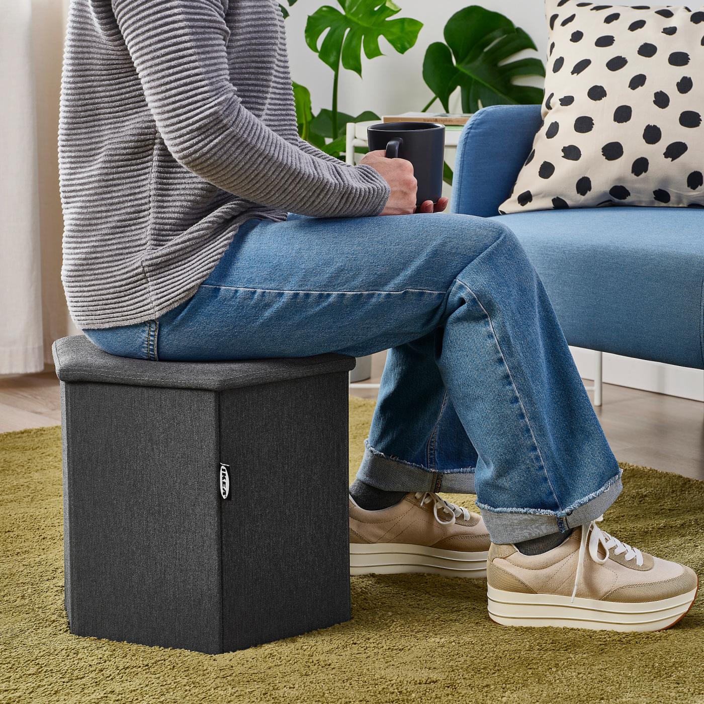 KJUGE pouffe with storage Knisa dark grey - IKEA