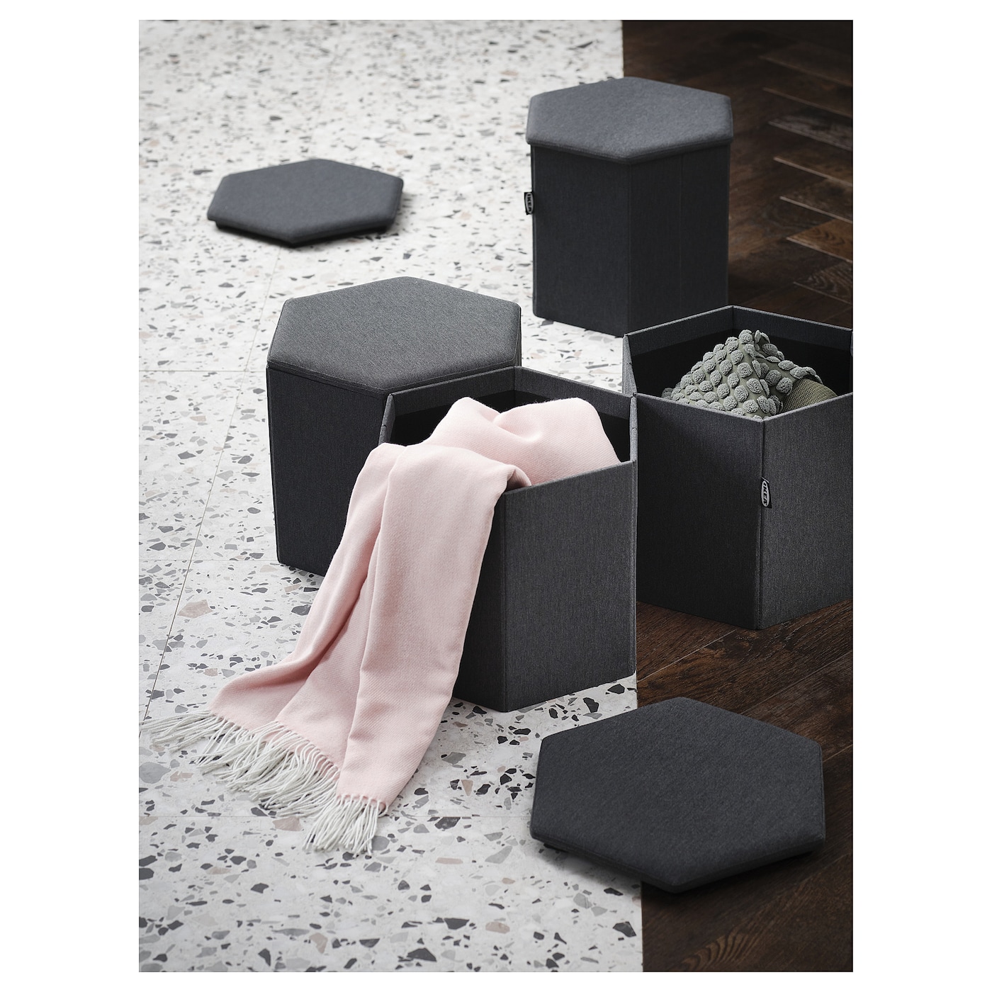 KJUGE pouffe with storage Knisa dark grey - IKEA