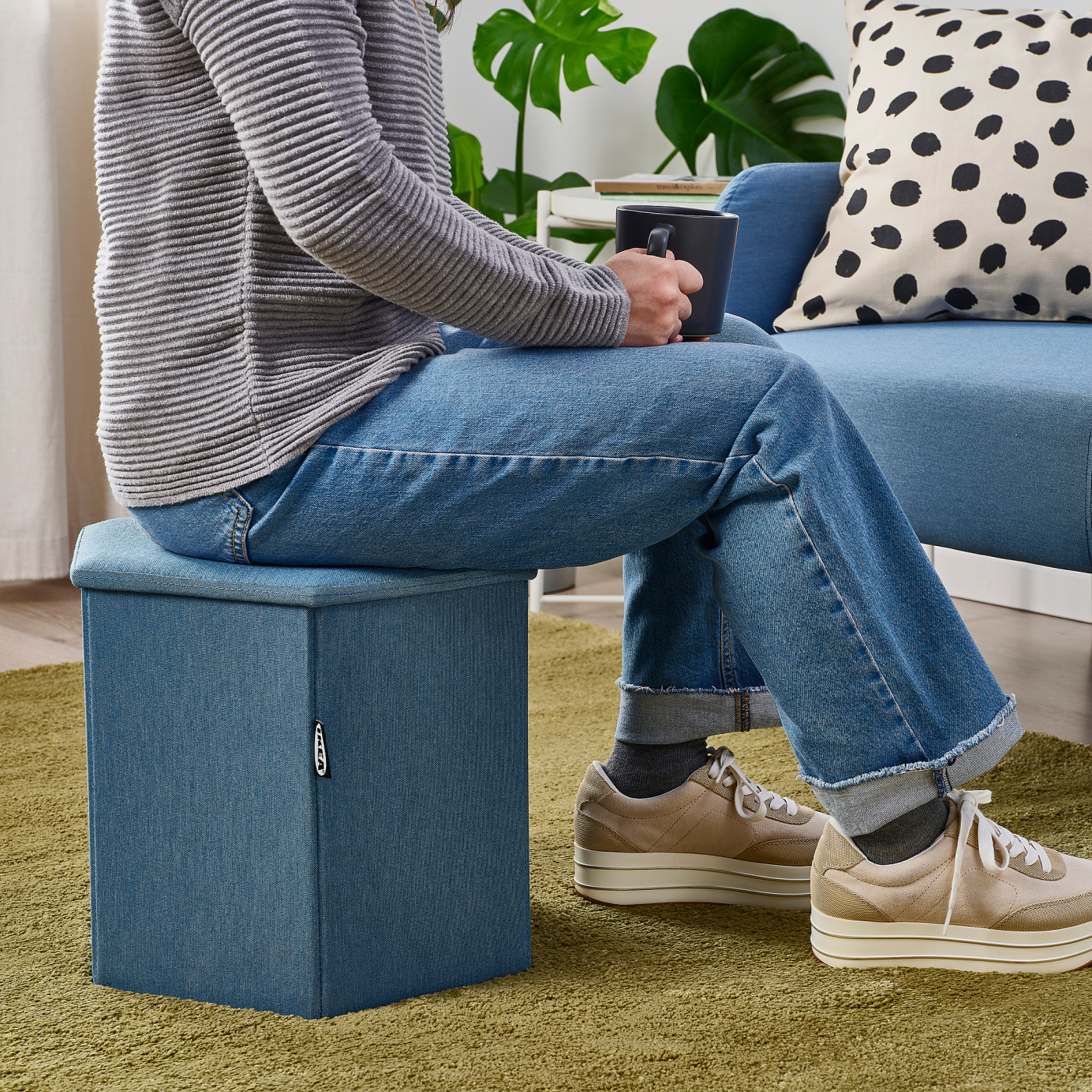 KJUGE pouffe with storage Knisa medium blue - IKEA