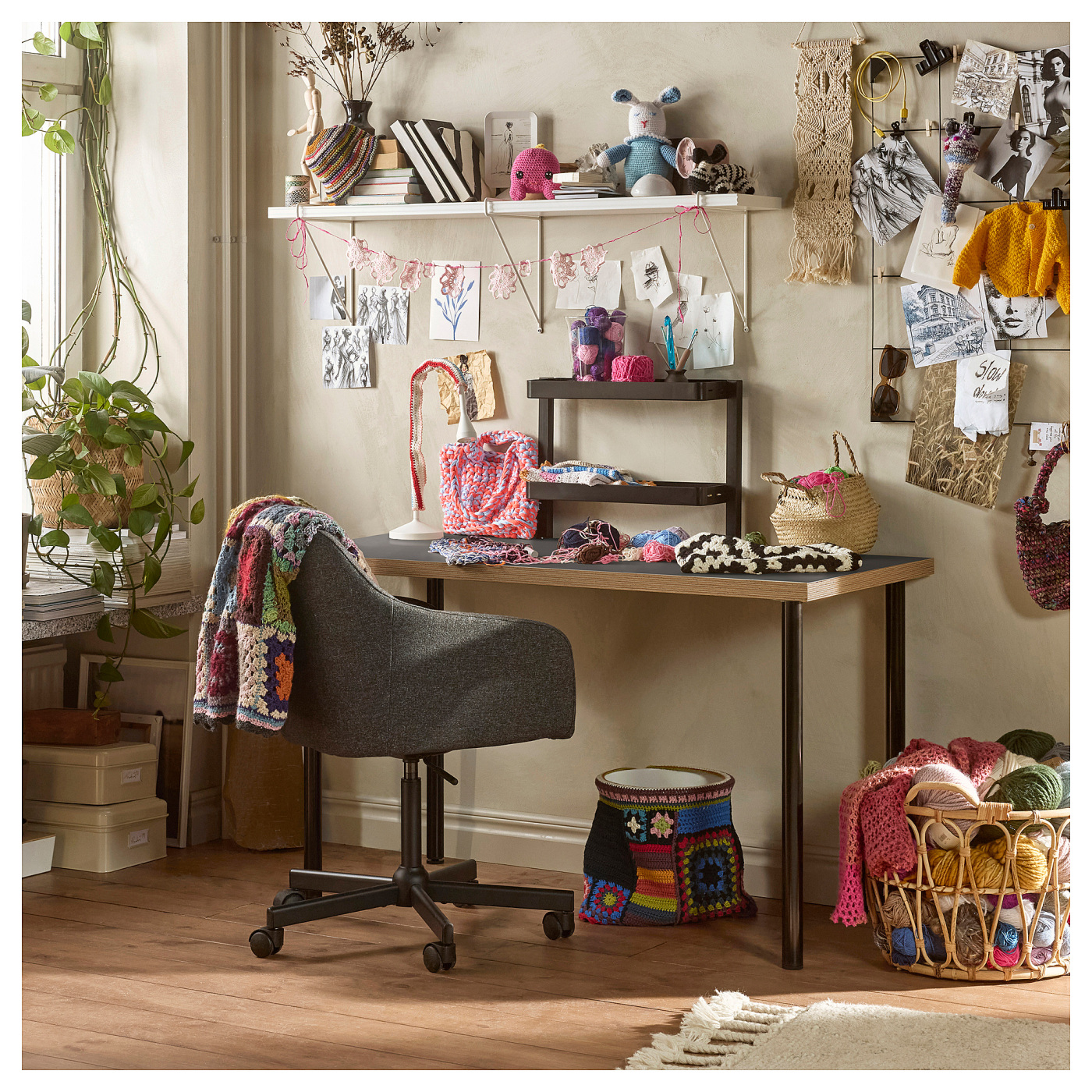 LAGKAPTEN / ADILS desk grey/wood effect black - IKEA