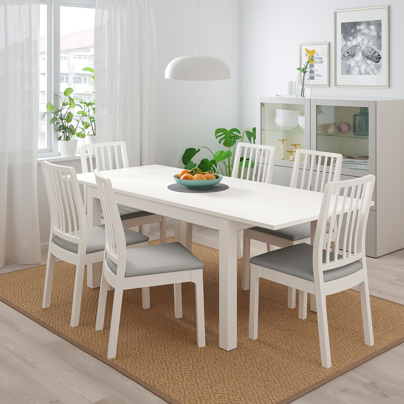LANEBERG EKEDALEN table and 4 chairs white white light grey IKEA