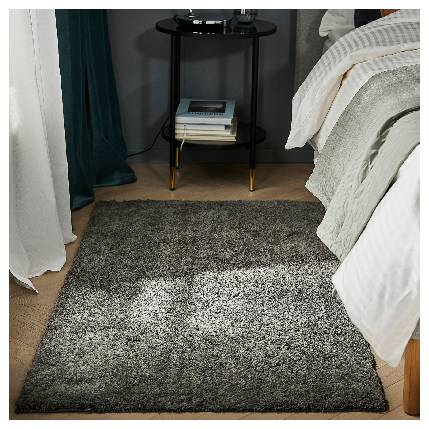 LINDKNUD rug, high pile dark grey - IKEA