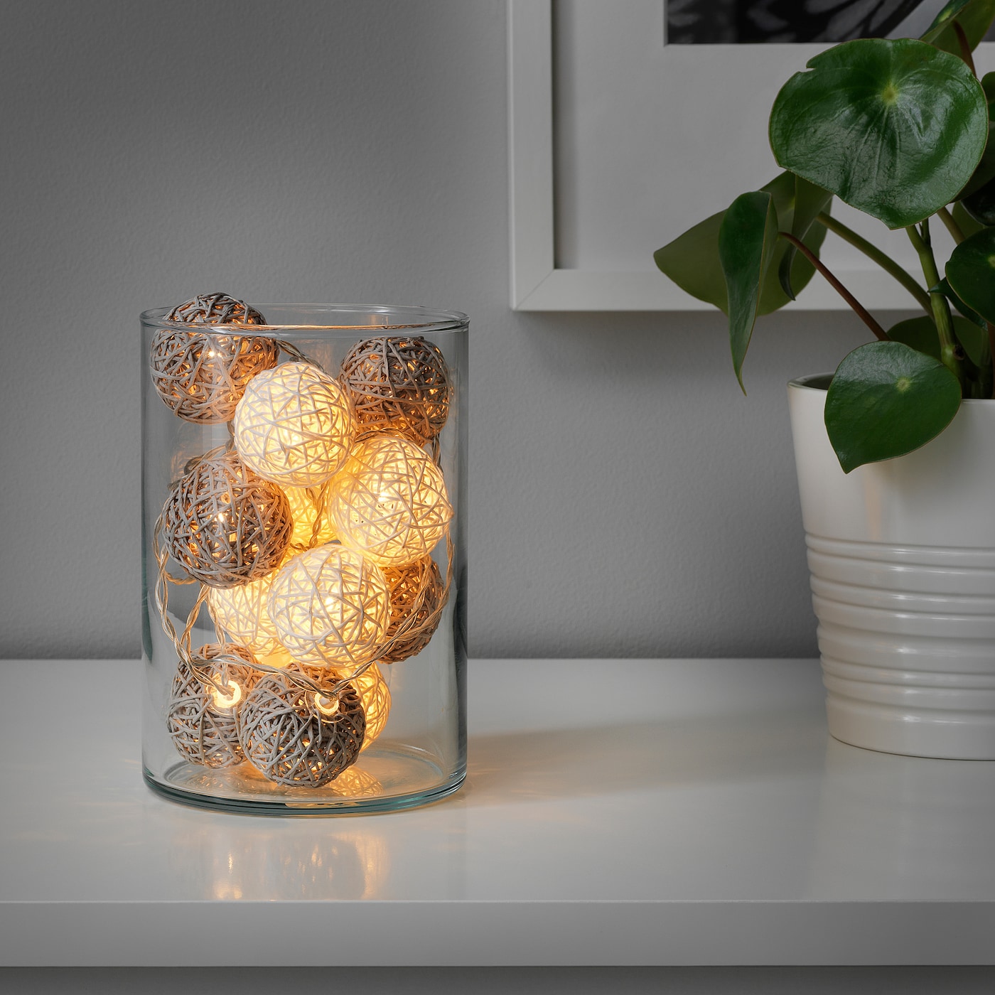 LIVSAR LED lighting chain with 12 lights indoor battery operated grey white IKEA