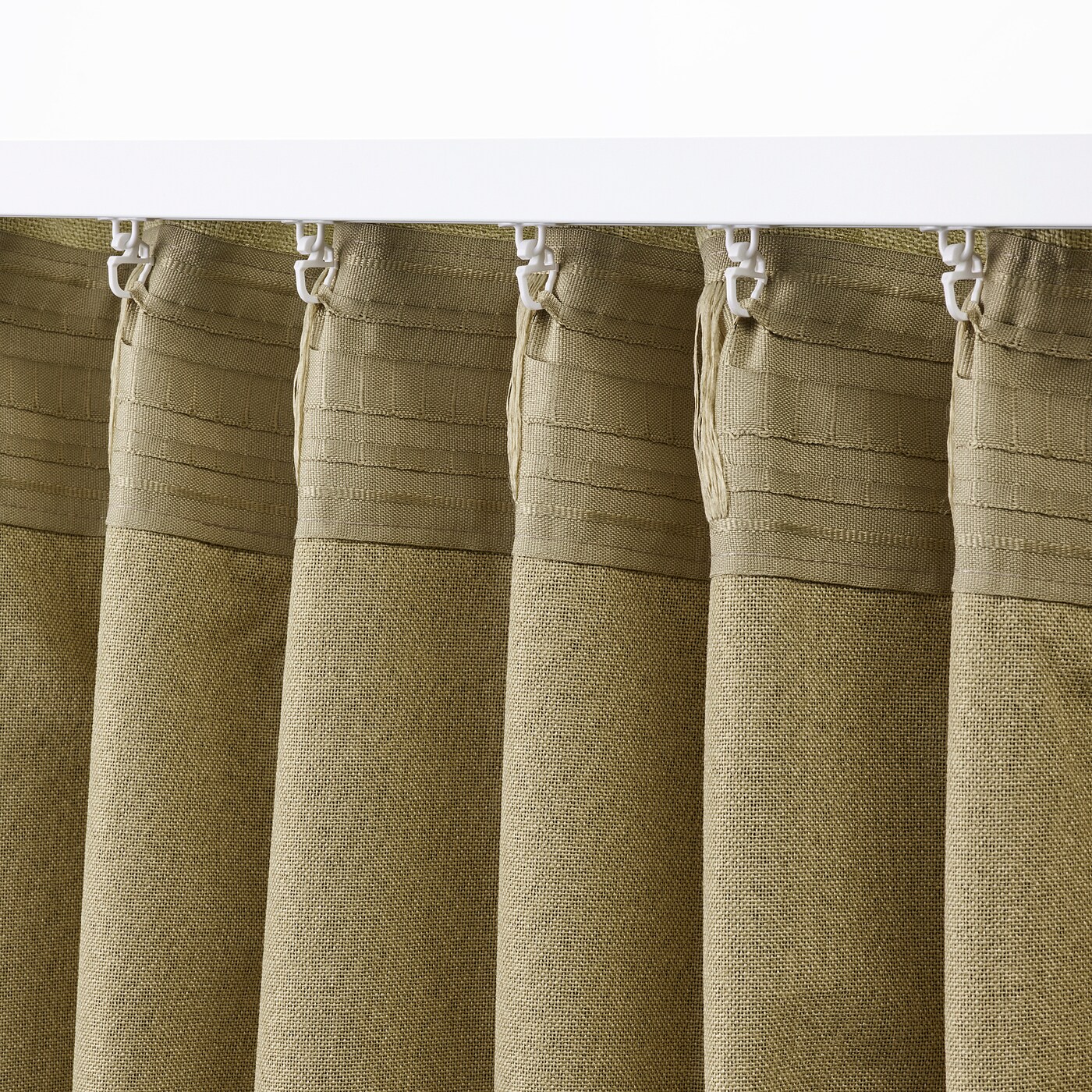LÖNNSTÄVMAL block-out curtains, 1 pair light olive-green/with heading ...
