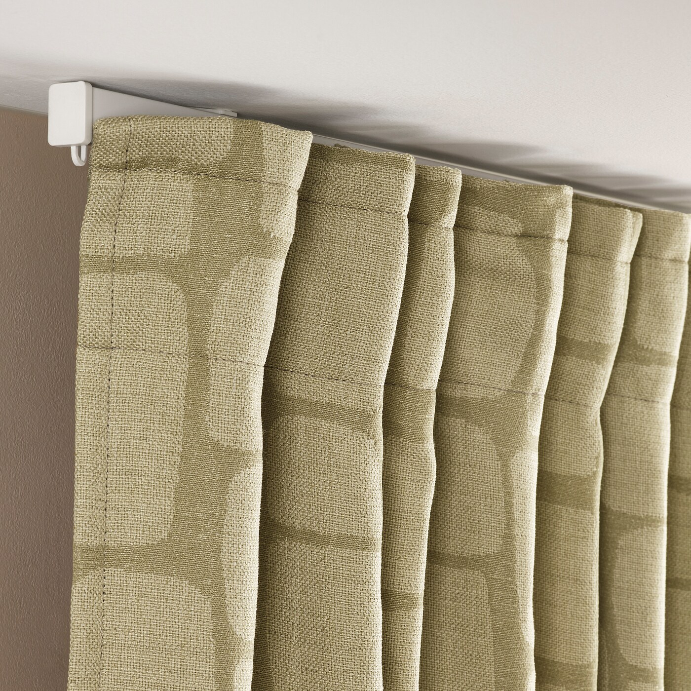 LÖNNSTÄVMAL block-out curtains, 1 pair light olive-green/with heading ...