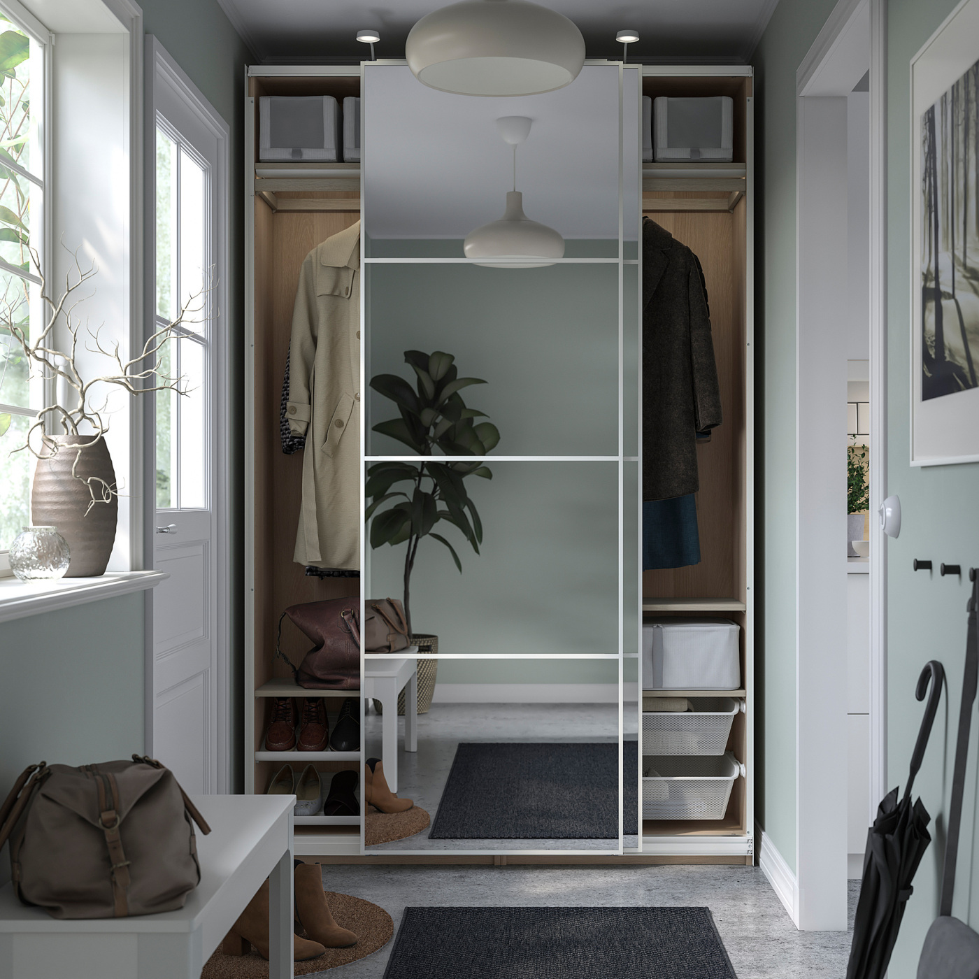 Pax Auli Wardrobe With Sliding Doors White Stained Oak Effect Mirror