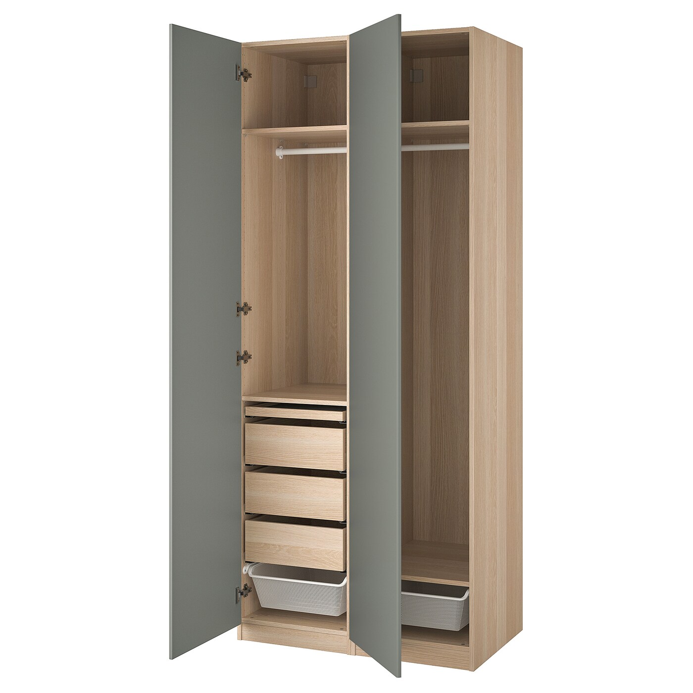 PAX / REINSVOLL wardrobe combination white stained oak effect/grey ...