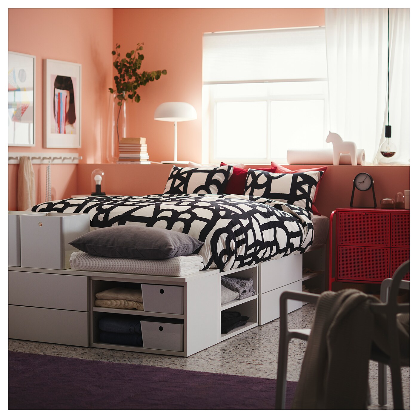 PLATSA bed frame with 4 drawers white Fonnes IKEA