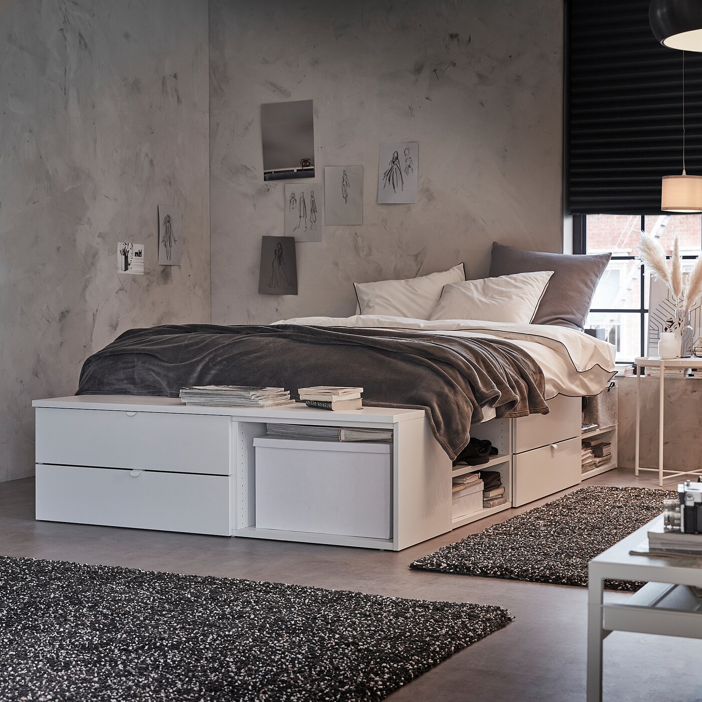 PLATSA bed frame with 4 drawers white Fonnes IKEA